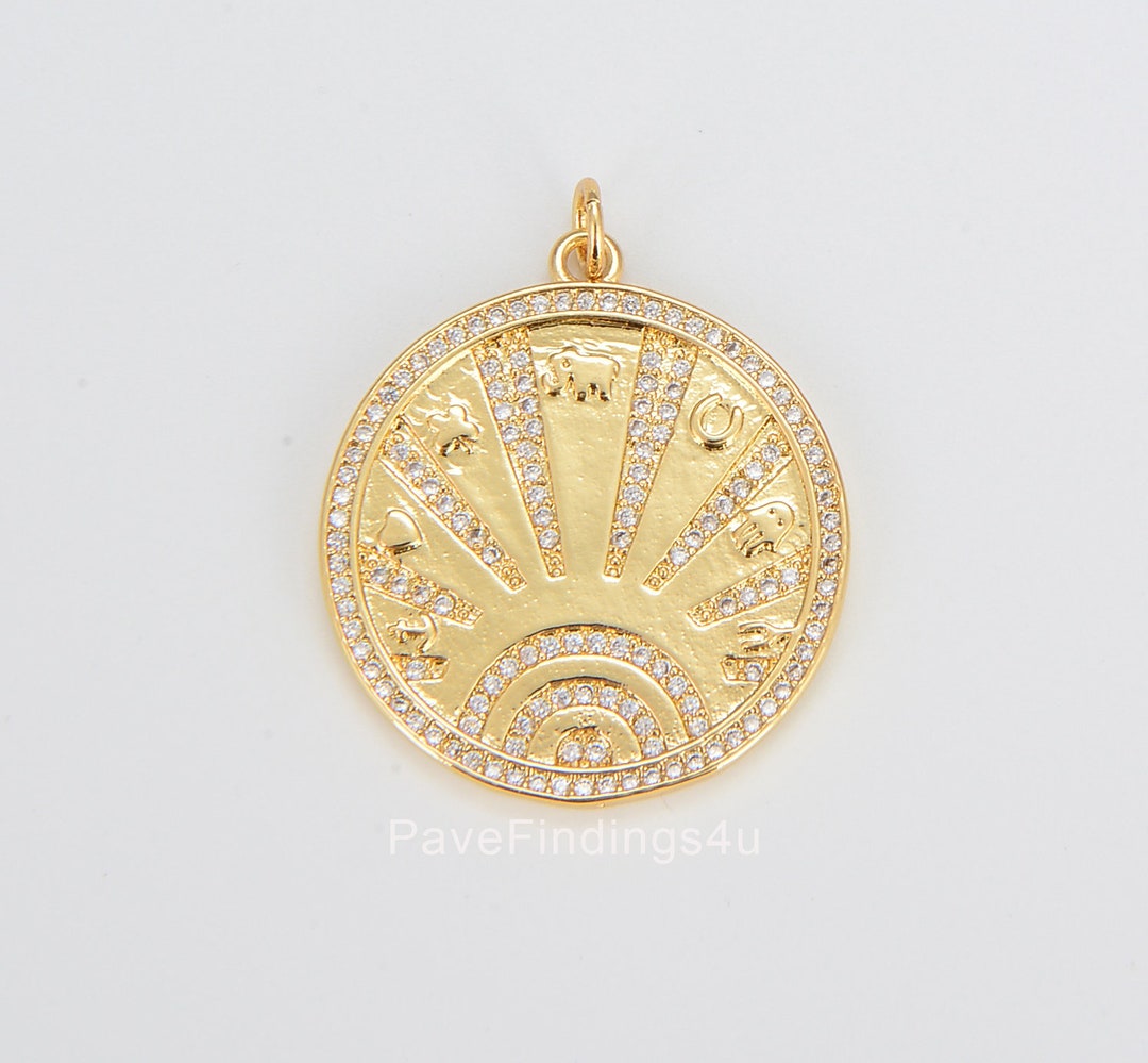 New Gold Lucky Coin Talisman Charm Necklace, 14K Gold Disc Round ...
