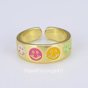 18K Gold Happy Face Ring Smiley Ring Open Ring Adjustable - Etsy