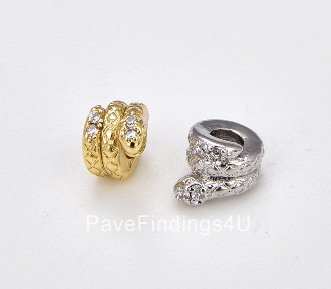 Snake Spacer Beads, Gold Filled CZ Serpent Spacer Bead for Bracelet ...