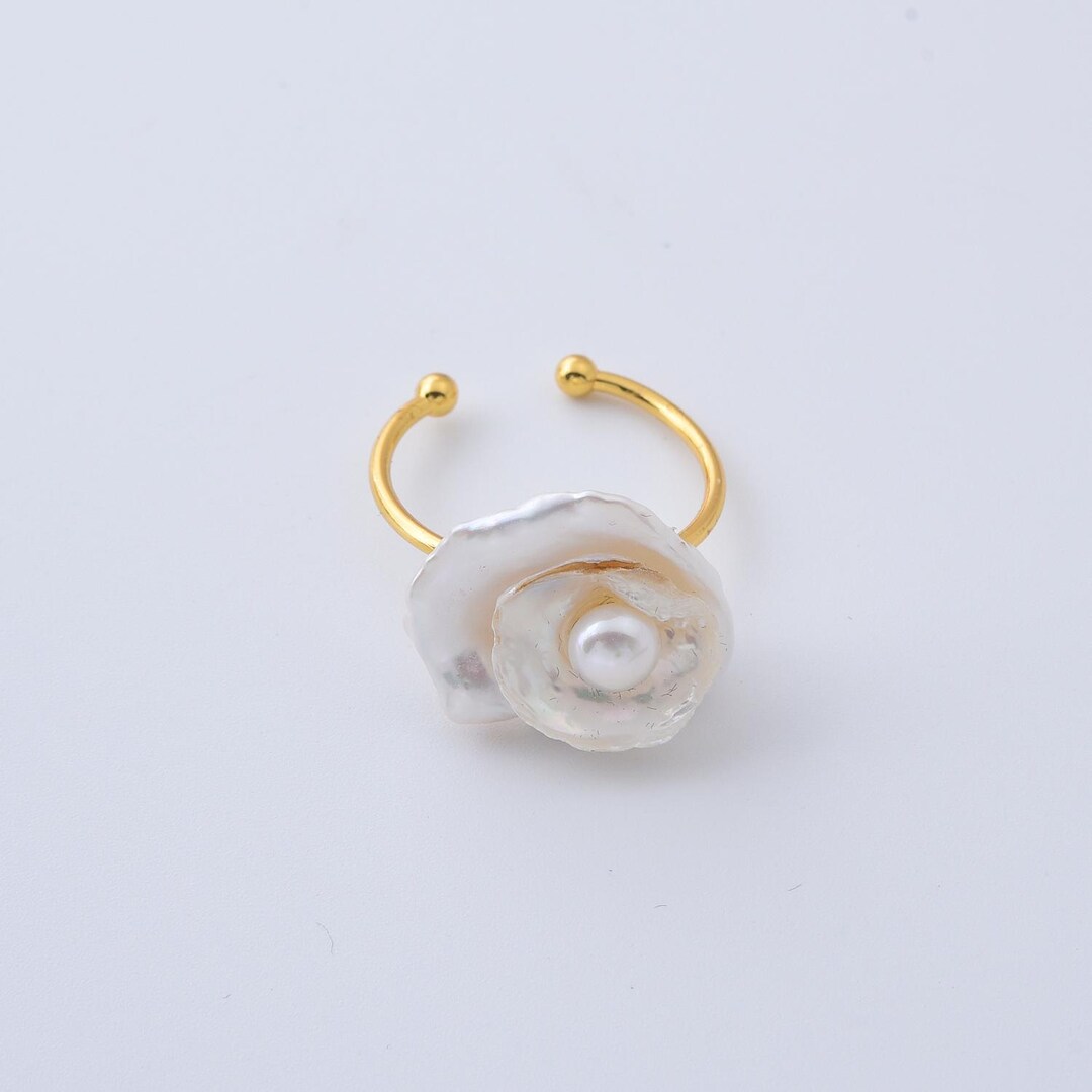 Baroque Pearl Rose Flower Ring, Adjustable Gold Filled Open Band Ring ...