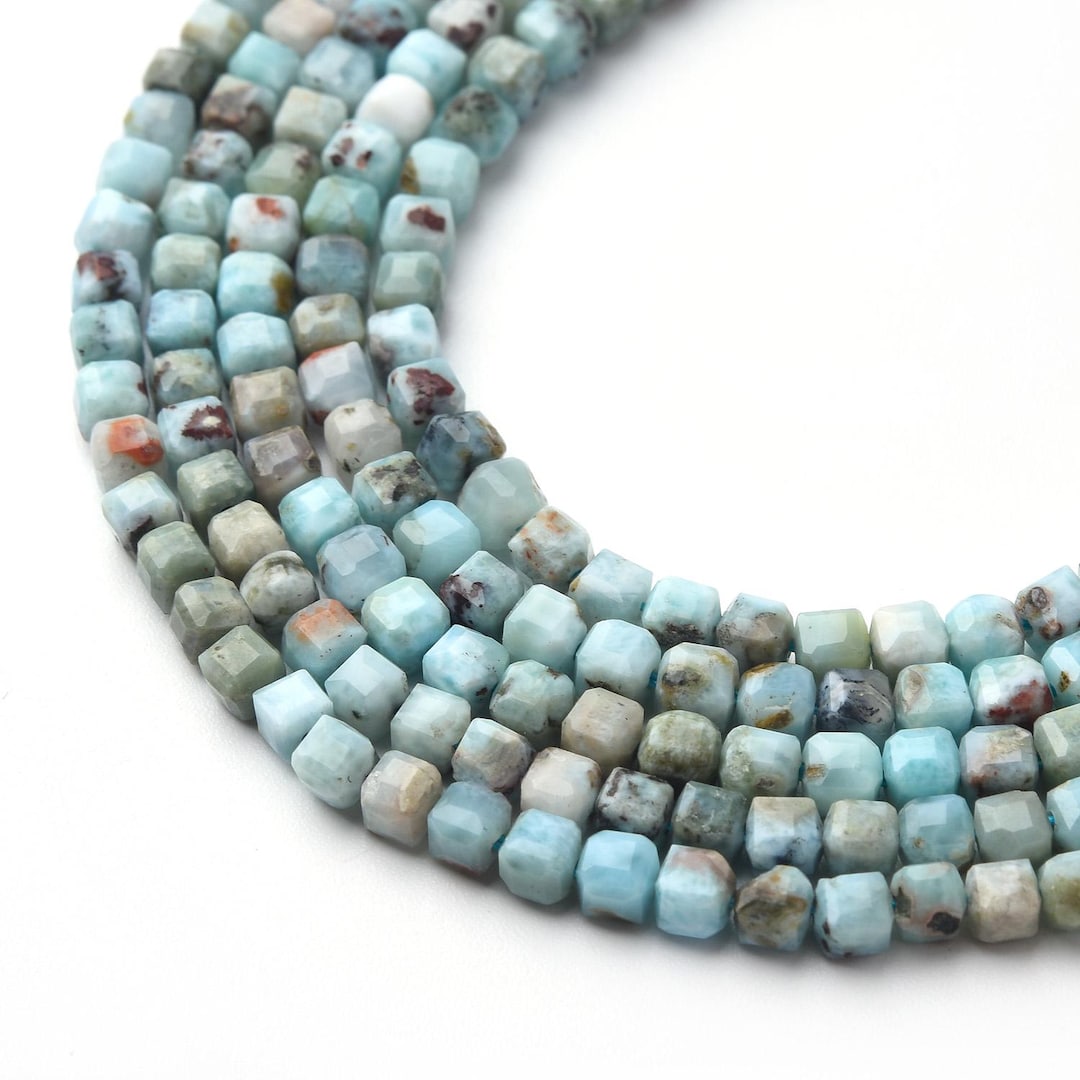 Natural Larimar Gemstone Beads 3x3mm, Faceted Cube Cut Beads Strand 15. ...