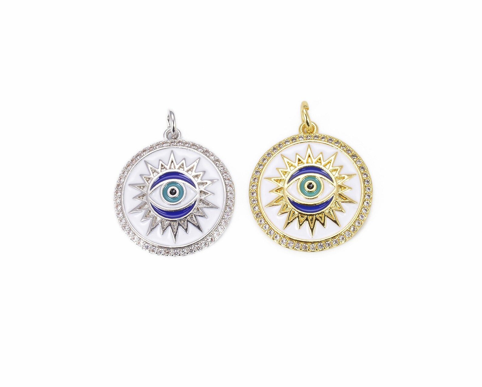 Enamel Evil Eye Sun Charm CZ 14K Gold Evil Eye Charm Evil - Etsy
