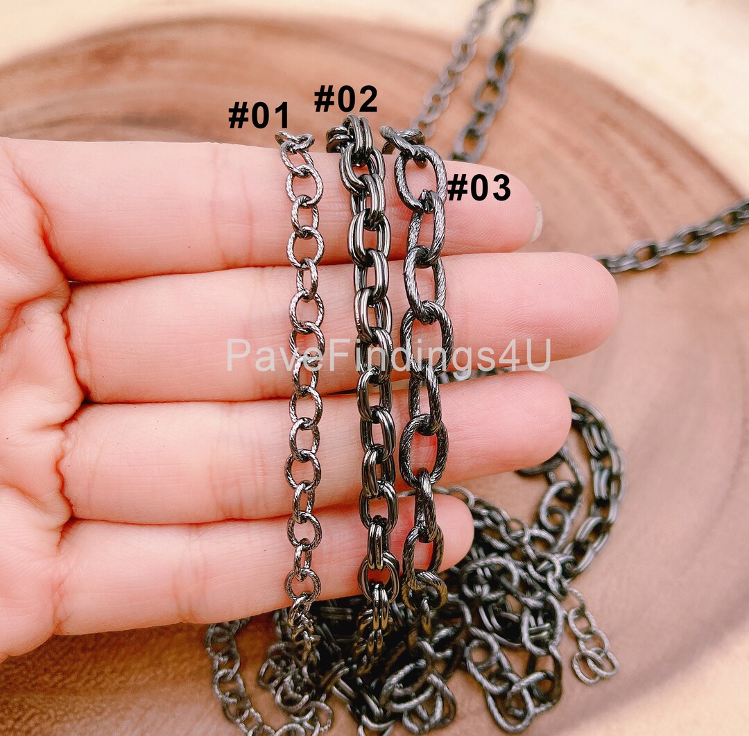 Black Rhodium Rolo Cable Chain by Yard, Black Cable Rolo Chain by Foot ...