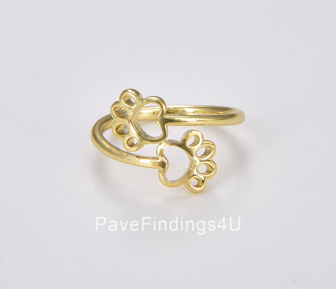 Double Paw Print Ring, Gold Filled Dog Paw Ring, Gifts for Pet Lovers ...