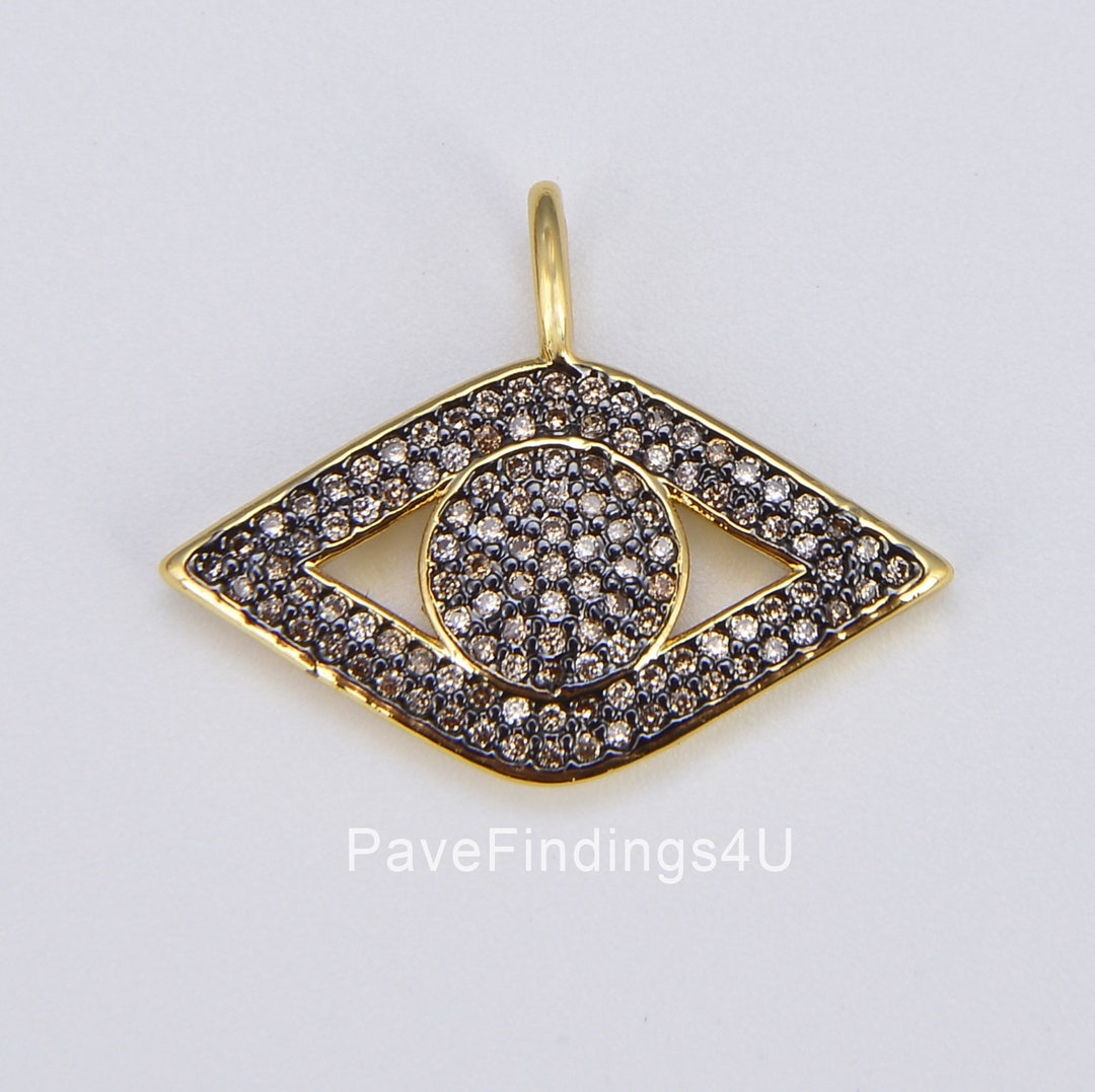 18K Gold Evil Eye Charm, Micro Pave Evil Eye Charm, Black Cubic Charms ...
