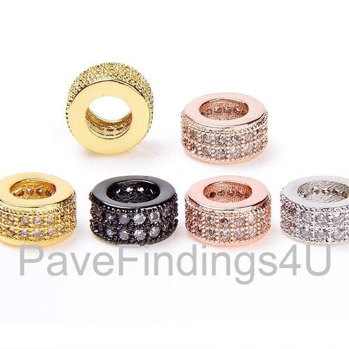 18K Gold CZ Micro Pave Large Hole Bead CZ Micro Pave Rondelle - Etsy