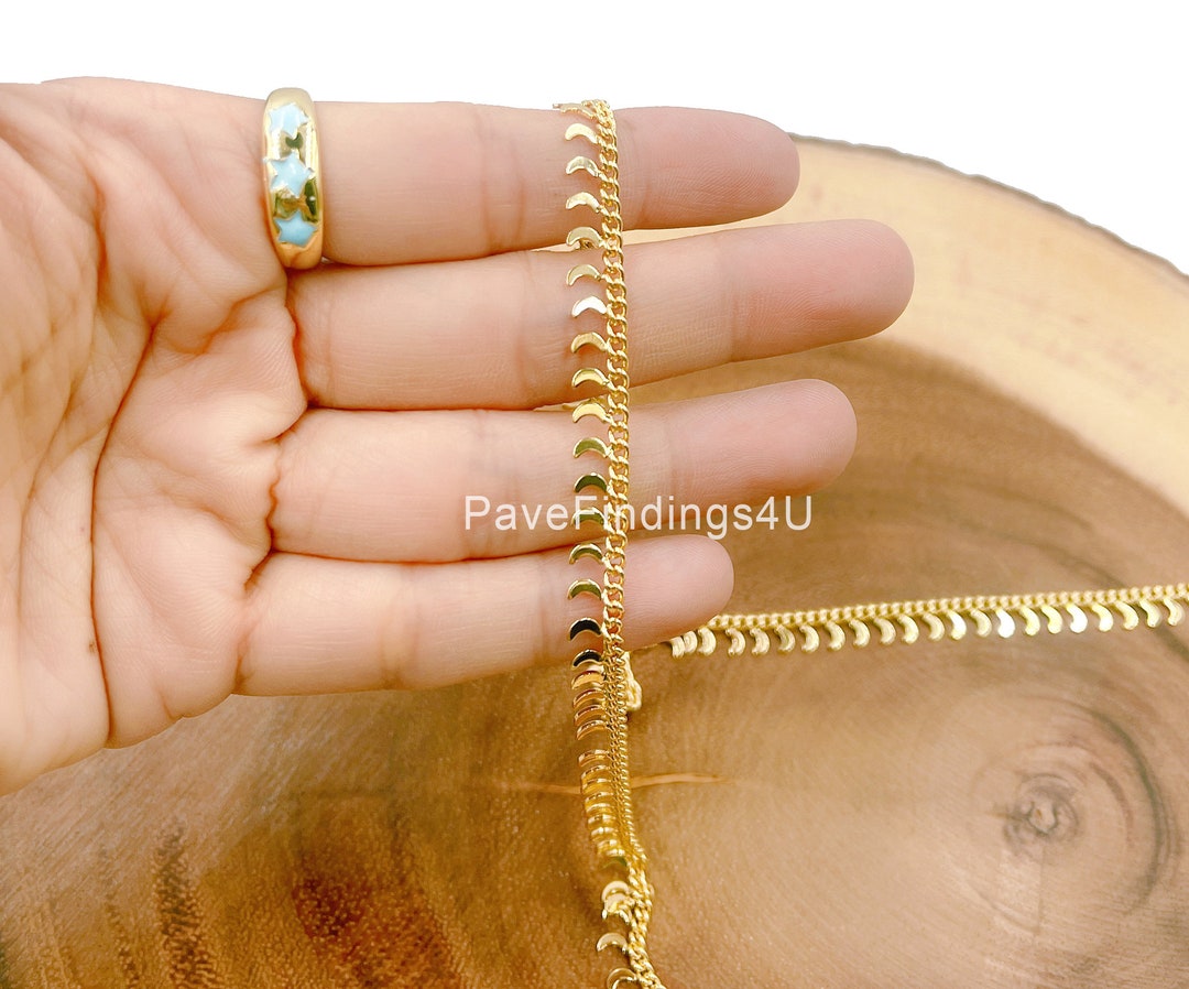 18K Gold Crescent Moon Cuban Curb Chain by Yard, Gold Moon Chain by ...