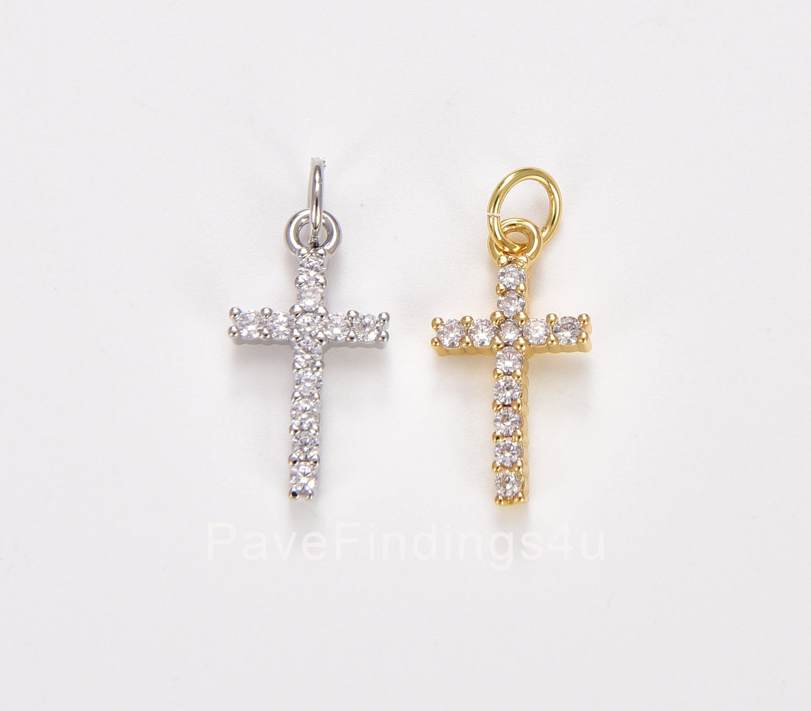 CZ Micro Pave Small Cross Charms 18K Gold Tiny Cross - Etsy
