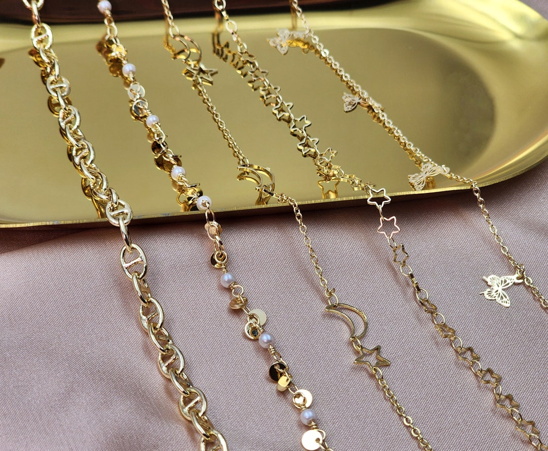 Ready to Use 18" Gold Filled Chain, Pig Nose, Disc and Pearl, Butterfly ...