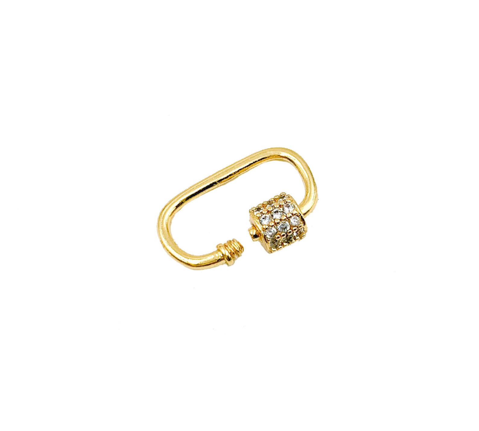 14K Gold Mini Oval Screw Clasp CZ Micro Pave, Screw Clasp Carabiner ...
