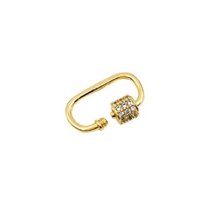 14K Gold Mini Oval Screw Clasp CZ Micro Pave, Screw Clasp Carabiner ...