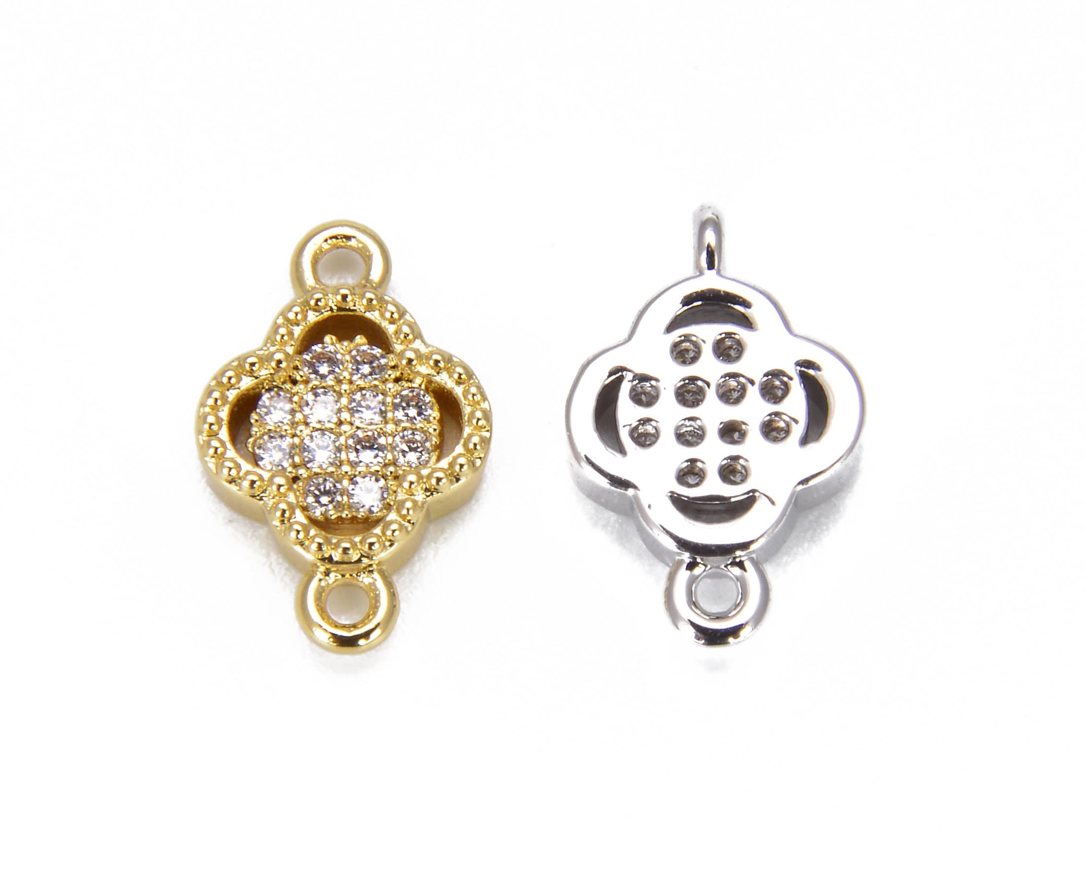 18K Gold Four Leaf Clover Connector CZ Mirco Pave Good Luck | Etsy