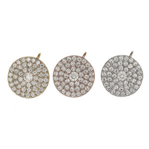 18K Gold Round Disc Charm CZ Micro Pave Disc Pendant Large - Etsy