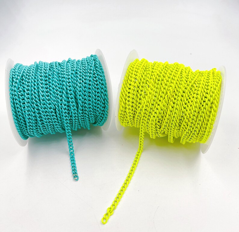 Neon Enamel Curb Chain by Yard Colorful Enamel 4mm Cuban Curb | Etsy