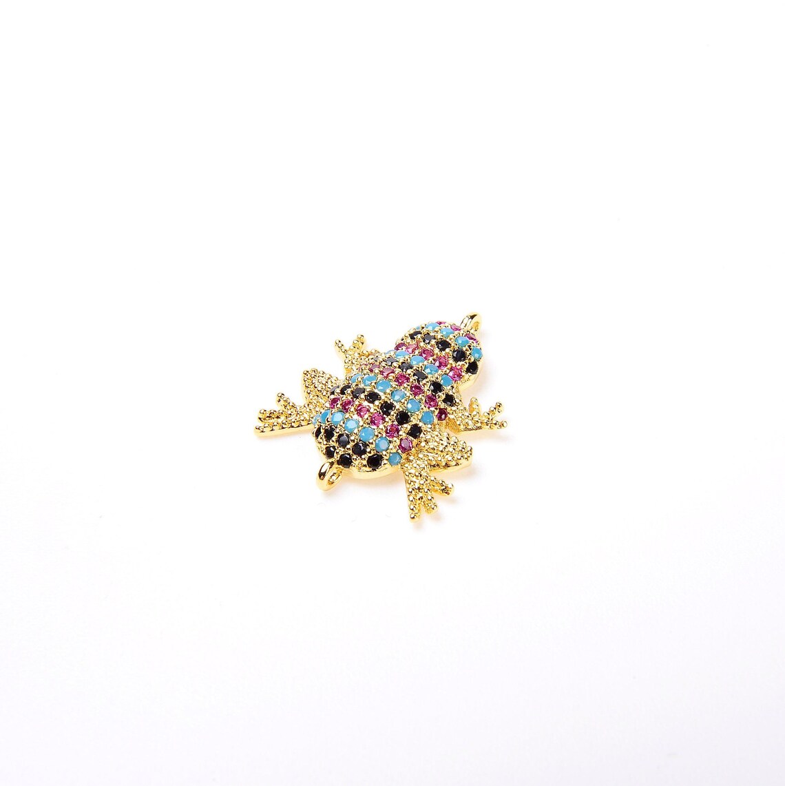 14K Gold Micro Pave Frog Connector, Frog Jewelry, CZ Micro Pave, Animal ...