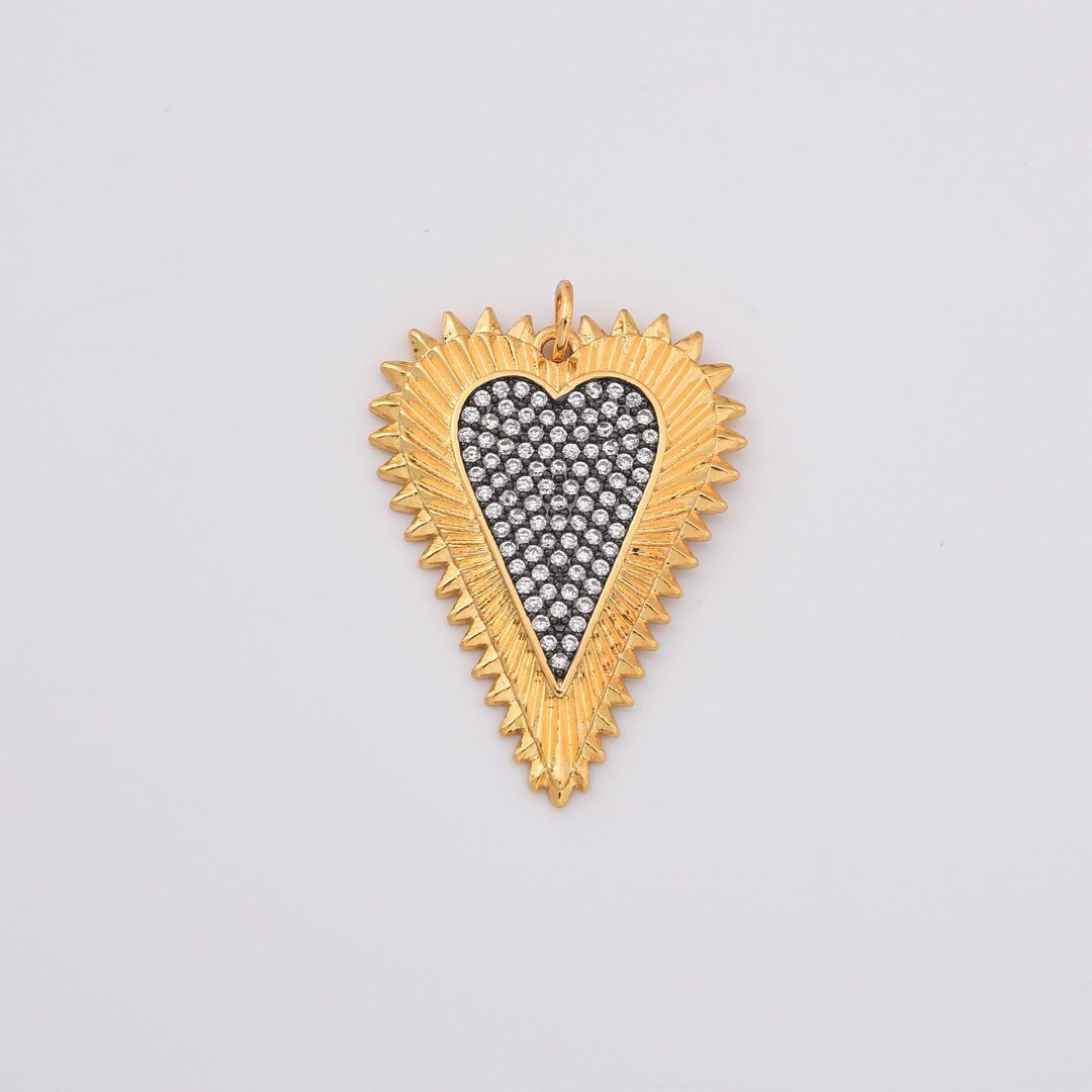 Gold Filled Radiant Heart Charm, Sparkly Pave Pendant With Spiked Edge ...