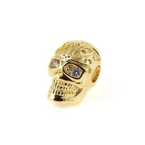 Skull Head Beads, Skeleton Charm, Golden Skull, CZ Micro Pave Skull ...