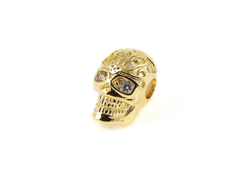 Skull Head Beads Skeleton Charm Golden Skull CZ Micro Pave | Etsy