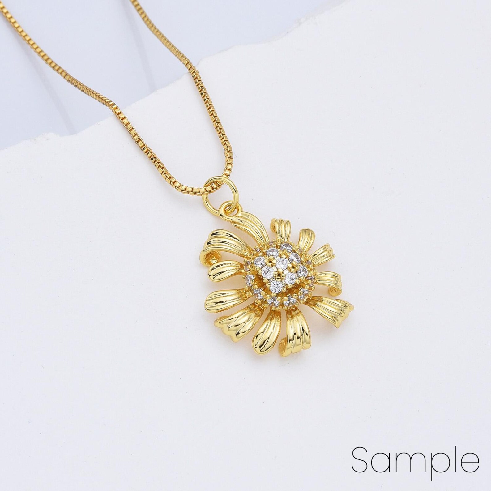 Dainty Daisy Jasmine Charm, Gold Filled Flower Pendant, Sunflower Charm ...