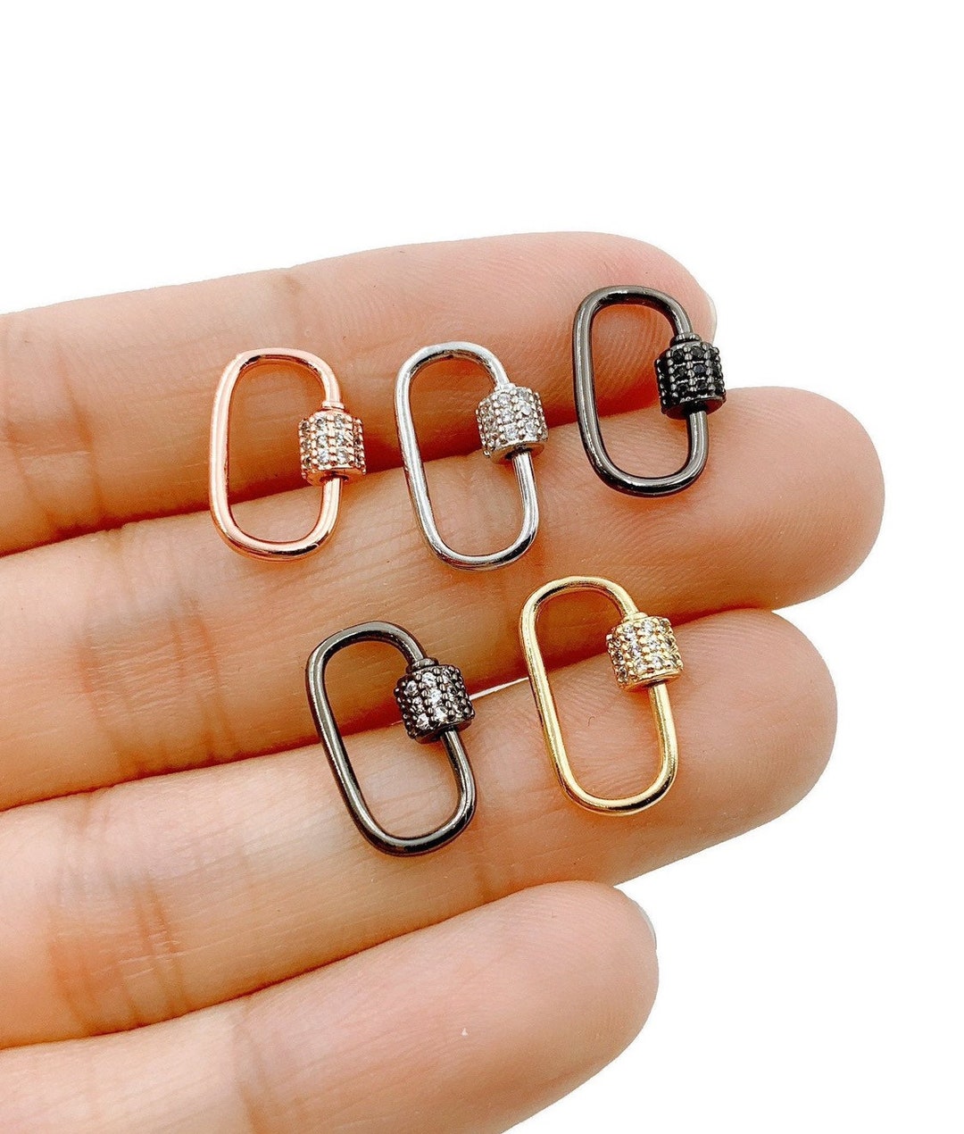 Mini Oval Screw Clasp CZ Micro Pave, Screw Clasp Carabiner Lock ...