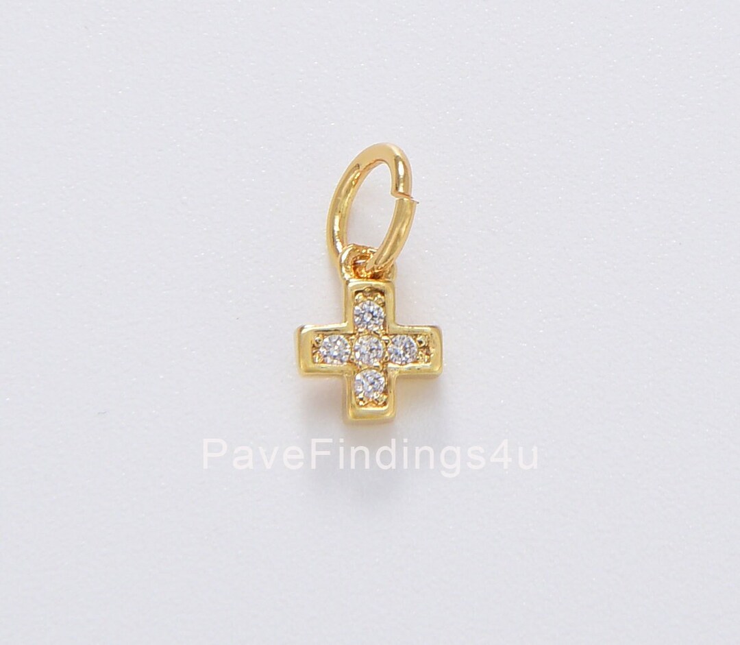 Dainty 24K Gold Cross Charm, Small Cross Pendant, Tiny Cross Pendant ...