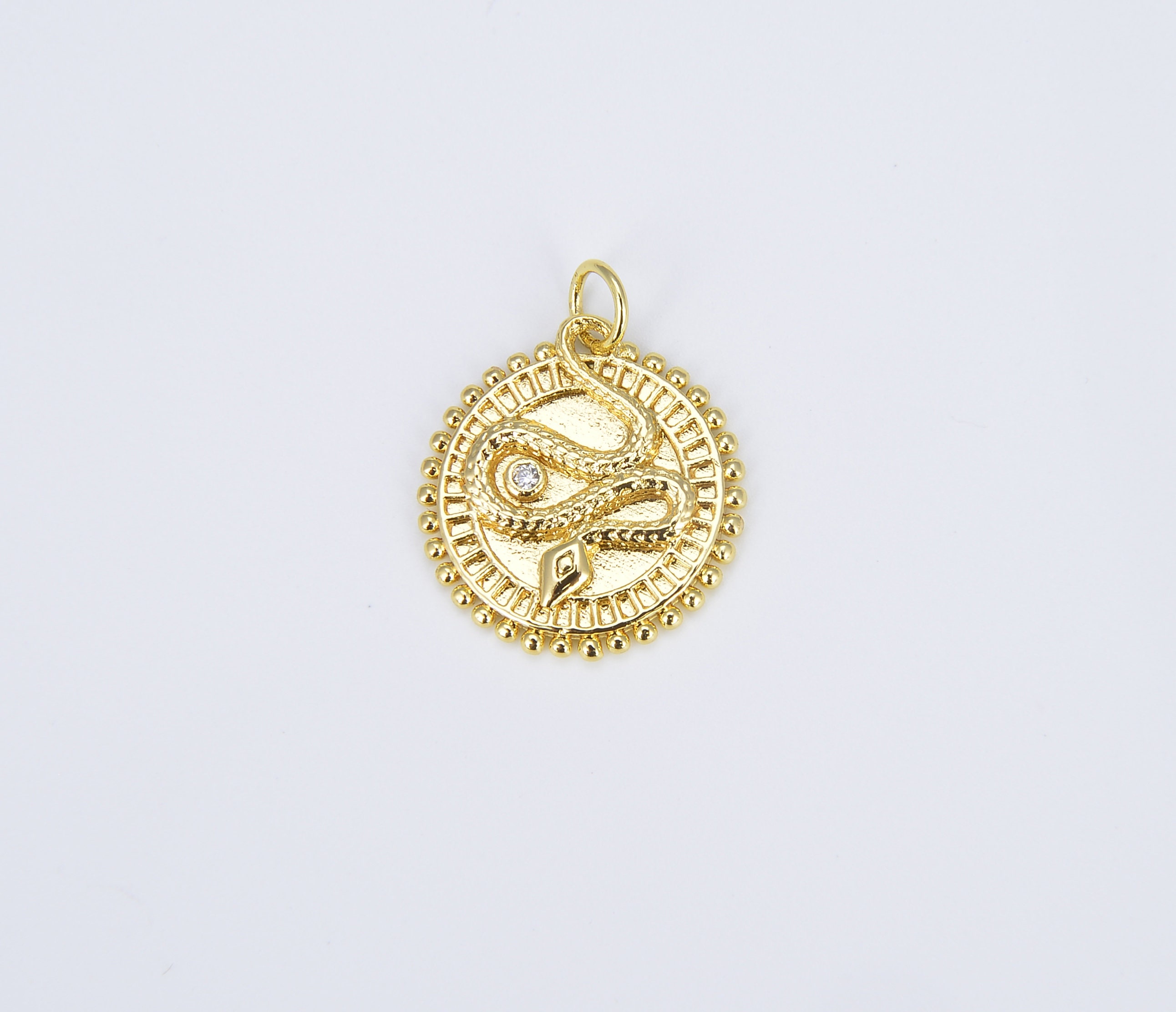 18K Gold Snake Charm Gold Medallion Coin Pendant 18mm Round - Etsy 18K Gold Snake Charm Gold Medallion Coin Pendant 18mm Round - Etsy