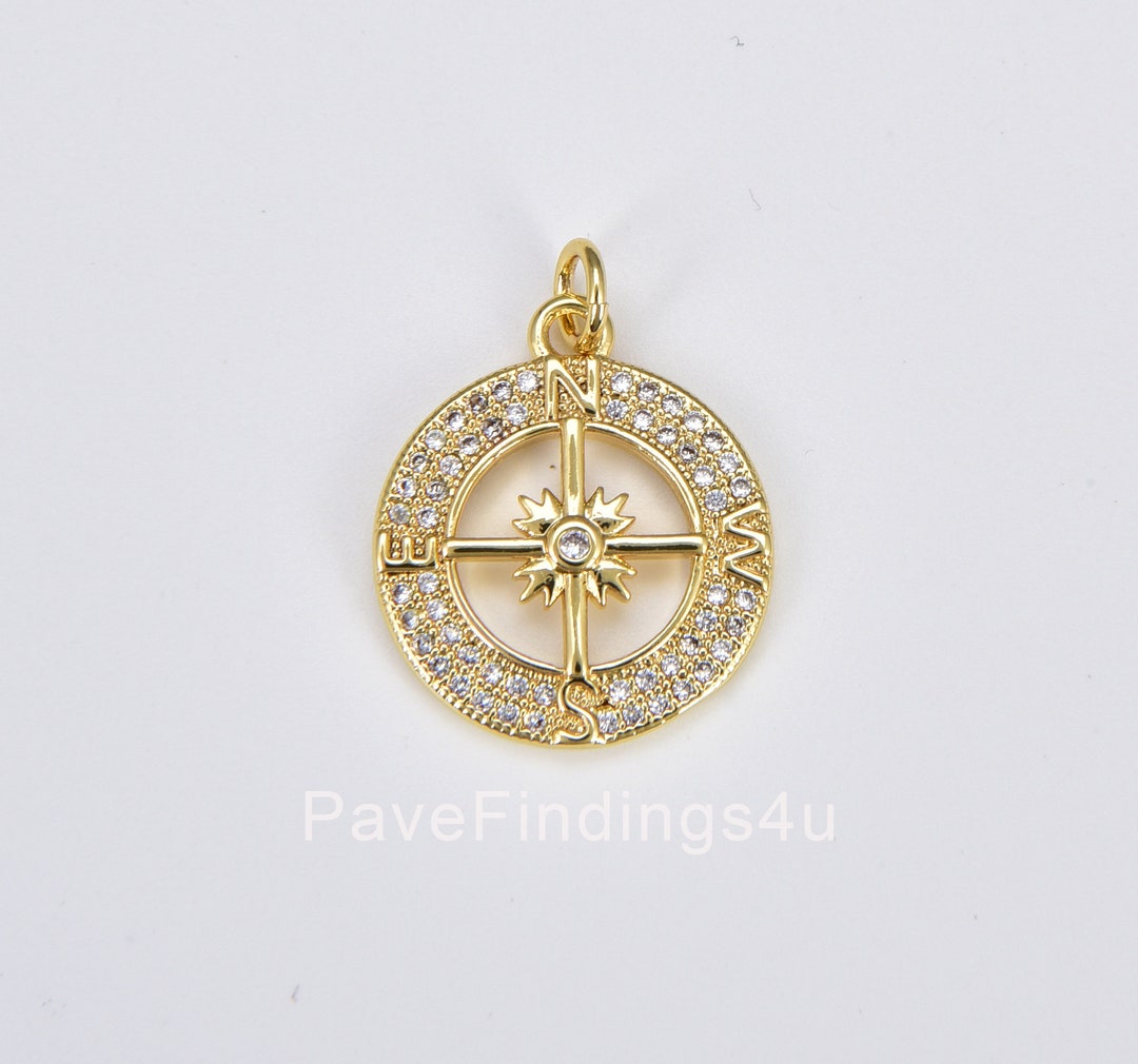 18K Gold Compass Charm, Compass Pendant, Compass Necklace, Charm ...
