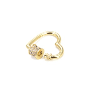 18K Gold Love Heart Shaped Screw Clasp, Gold CZ Screw Clasp Micro Pave ...