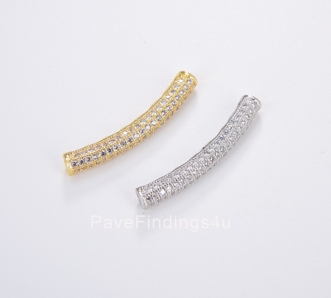 CZ Micro Pave Curved Tube Spacer, Spacer Tube Beads, Spacer Tube, 18K ...