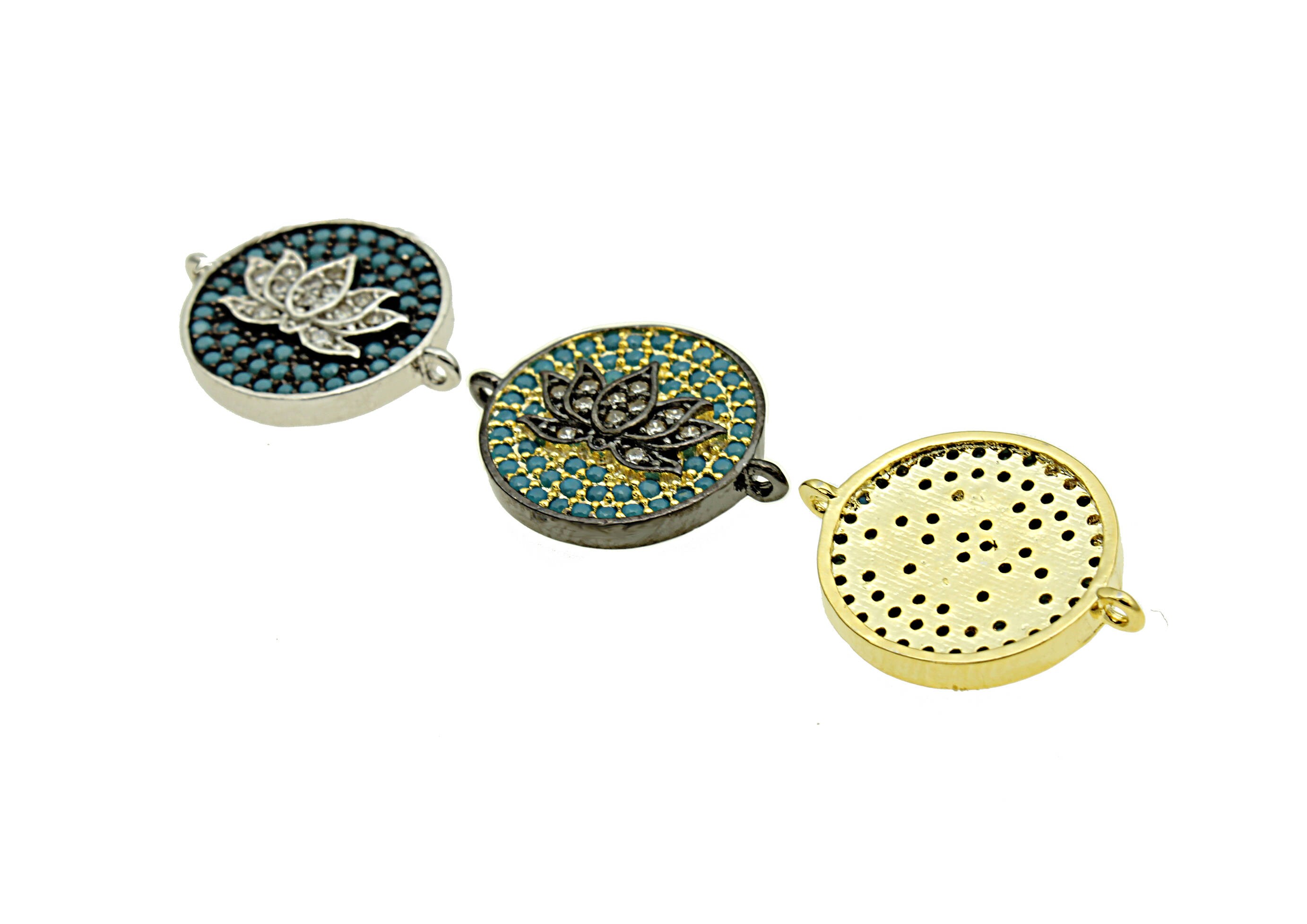 LOTUS Connector, 14K Gold Micro Pave CZ LOTUS Flower Connector With ...