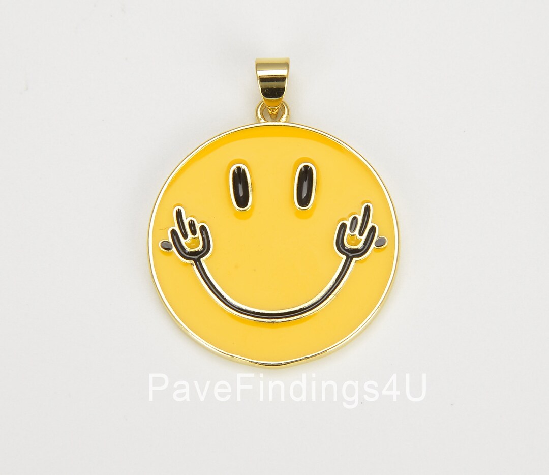 18K Gold Filled Enamel Happy Face Charm Emoji Charm Gold Smile Charm ...