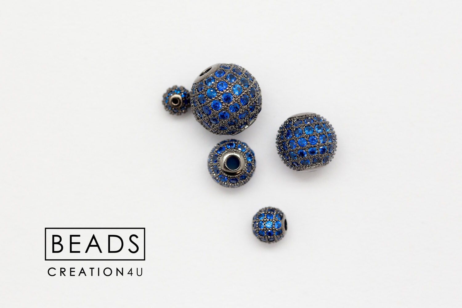 Sapphire Blue CZ Round Bead Micro Pave Blue CZ Black Rhodium | Etsy