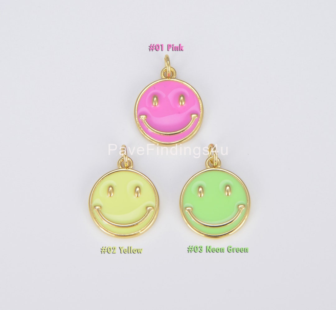 Enamel Happy Face Charm, 18K Gold Smile Face Charms, Dainty Smile Charm ...