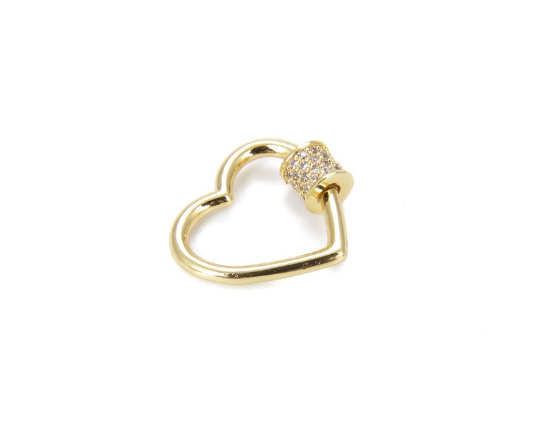 18K Gold Love Heart Shaped Screw Clasp, Gold CZ Screw Clasp Micro Pave ...