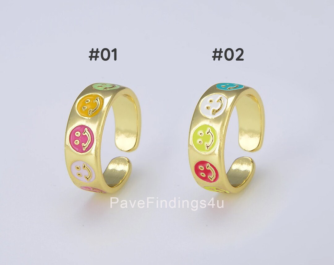 18K Gold Happy Face Ring Smiley Ring Open Ring Adjustable - Etsy