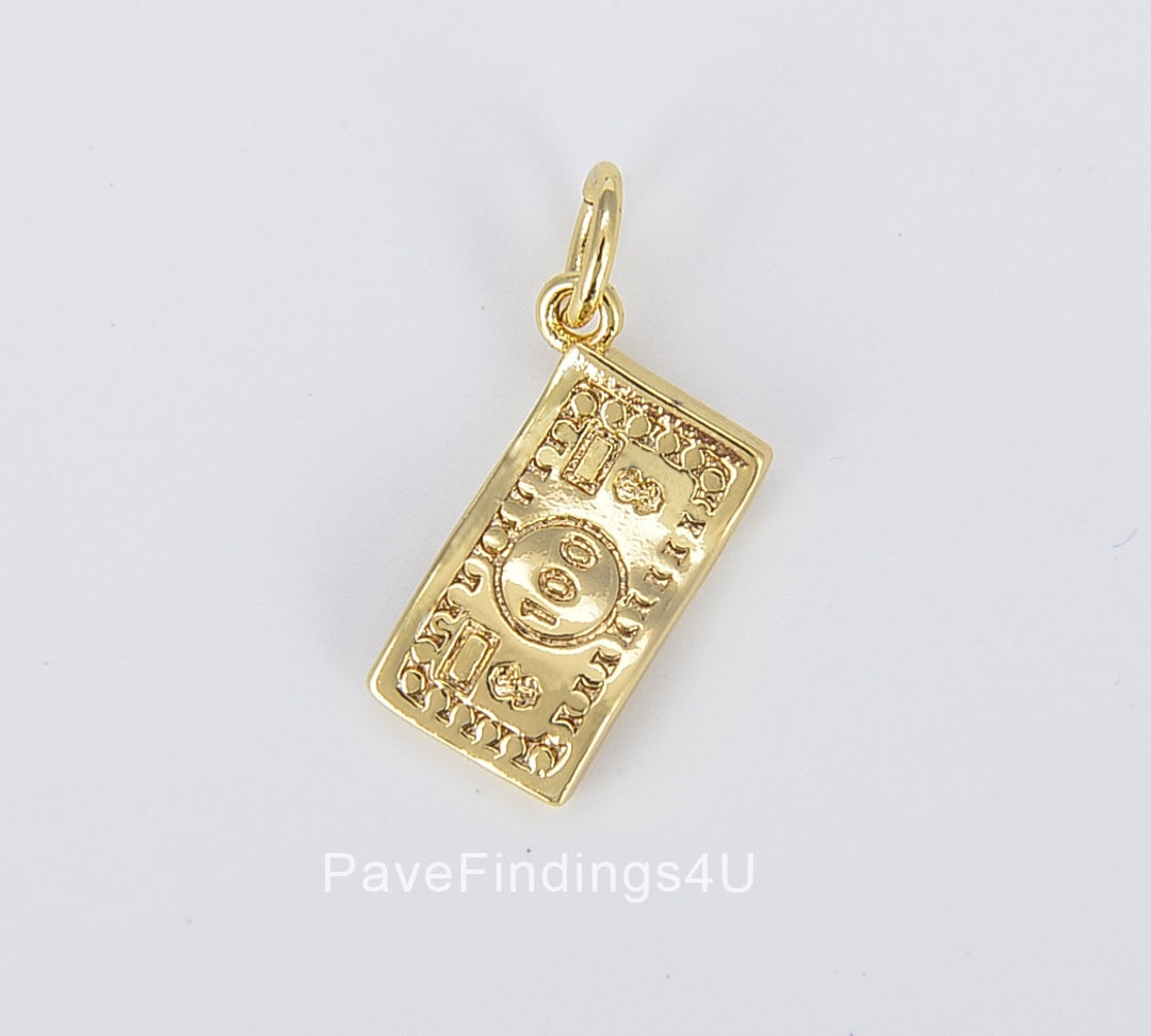 18K Gold Dollar Bill Charm, Money Charm, 100 Bill Money Charm for ...