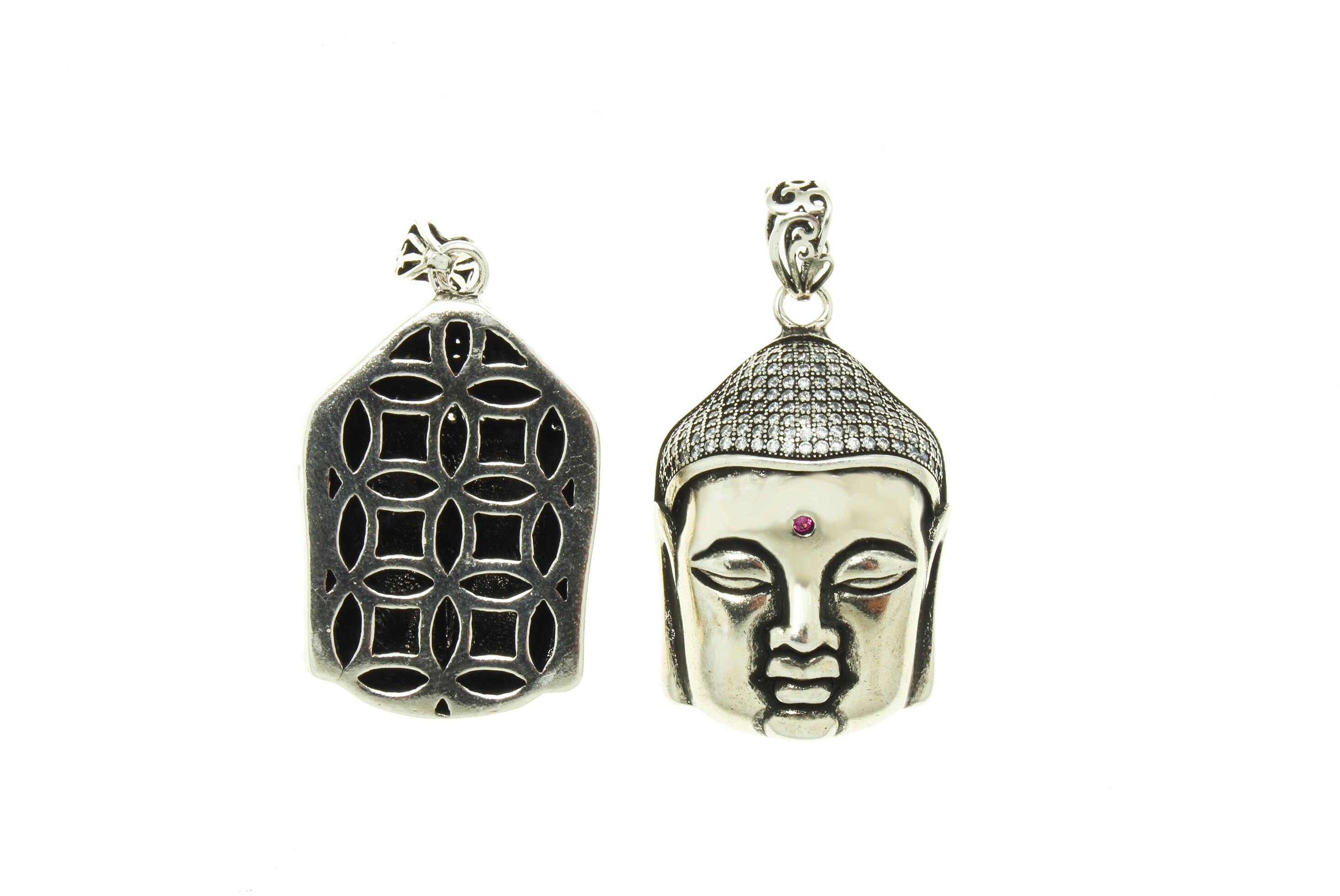 18K White Gold Silver Buddha Pendant White Gold Micro Pave | Etsy