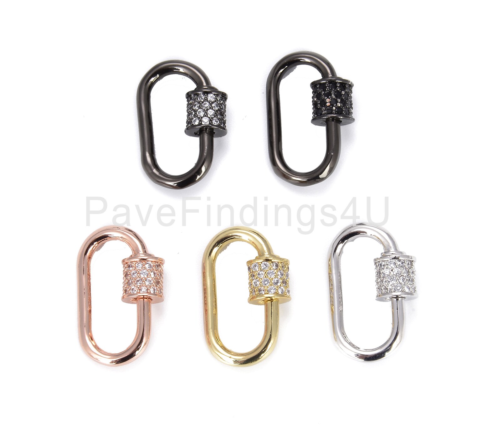 CZ Micro Pave Oval Screw Clasp, Carabiner Lock, Pave Oval Lock, Large ...