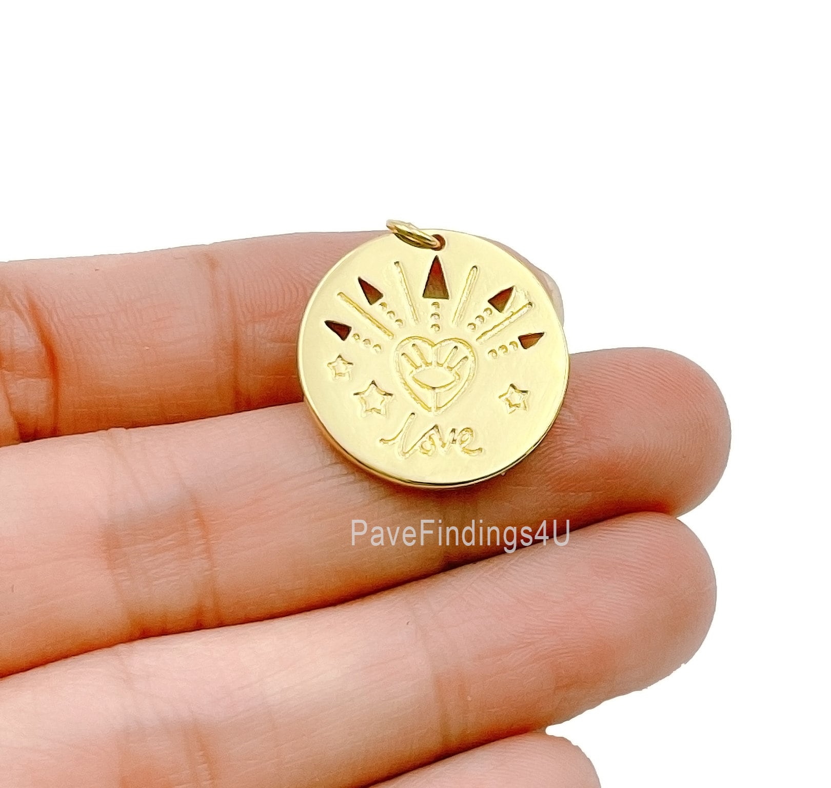 14K Gold Love Charm, Love Medallion, Coin Disc Charm, Gold Evil Eye ...