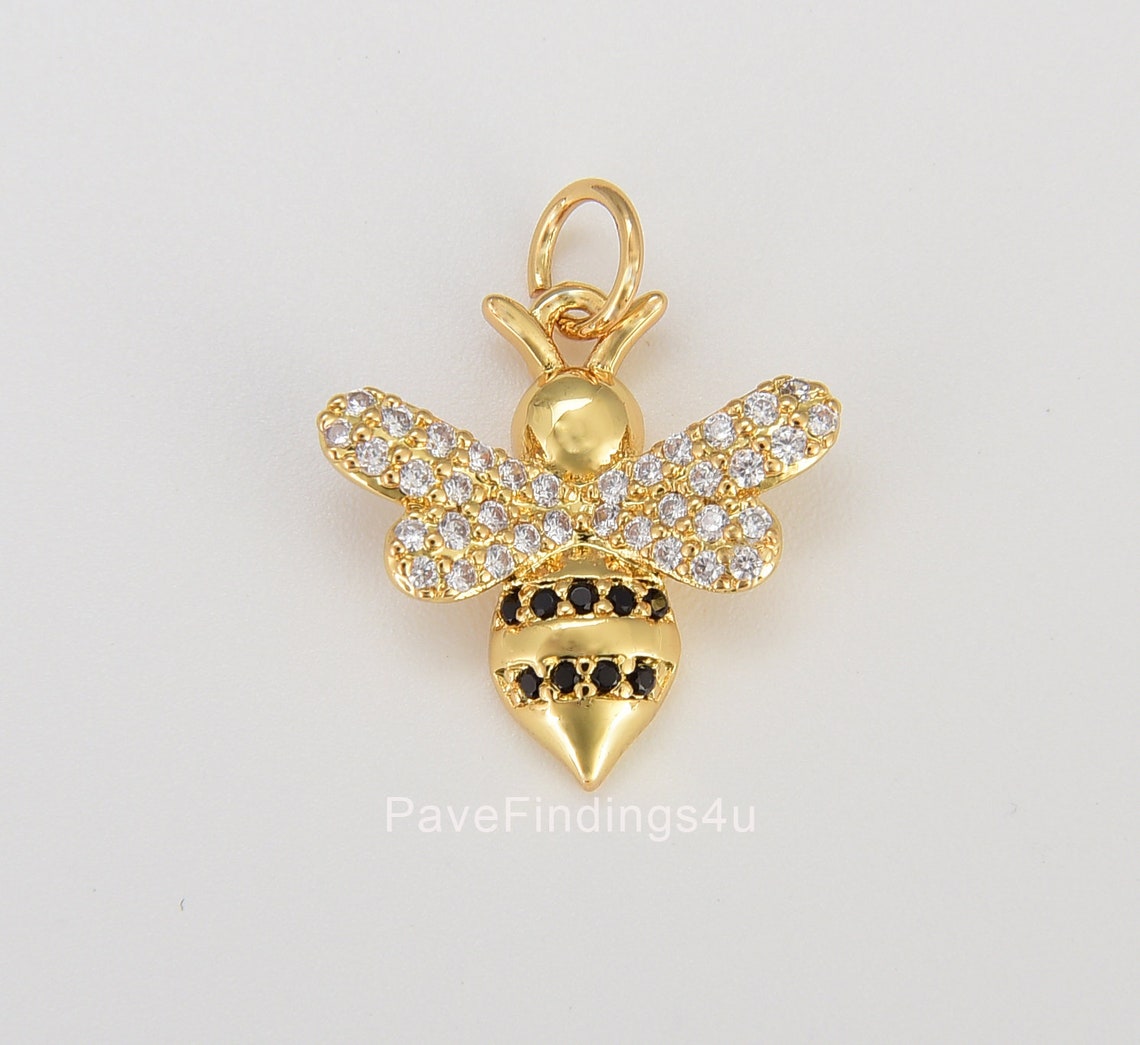 24K Gold Mini Bee Charm Pendant, Bee Inspired Charm, CZ Micro Pave Bee ...