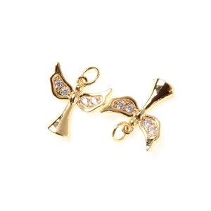 24K Gold Angel Charm Pendant, CZ Micro Pave Angel Pendant, Cubic ...