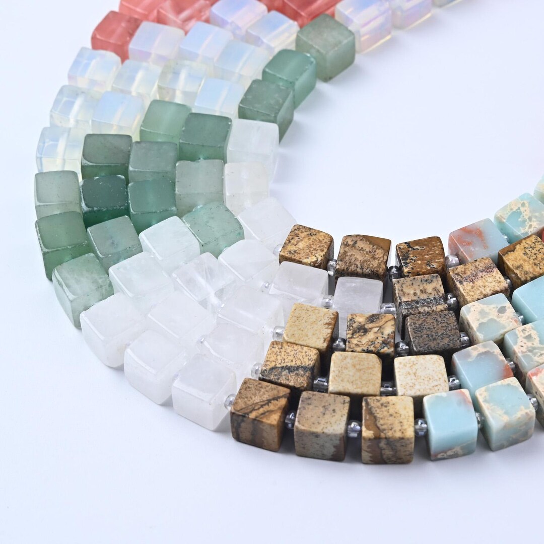 Harmony Crystal Cube Beads 8mm, Morganite Tiger Eye Aventurine Smooth ...