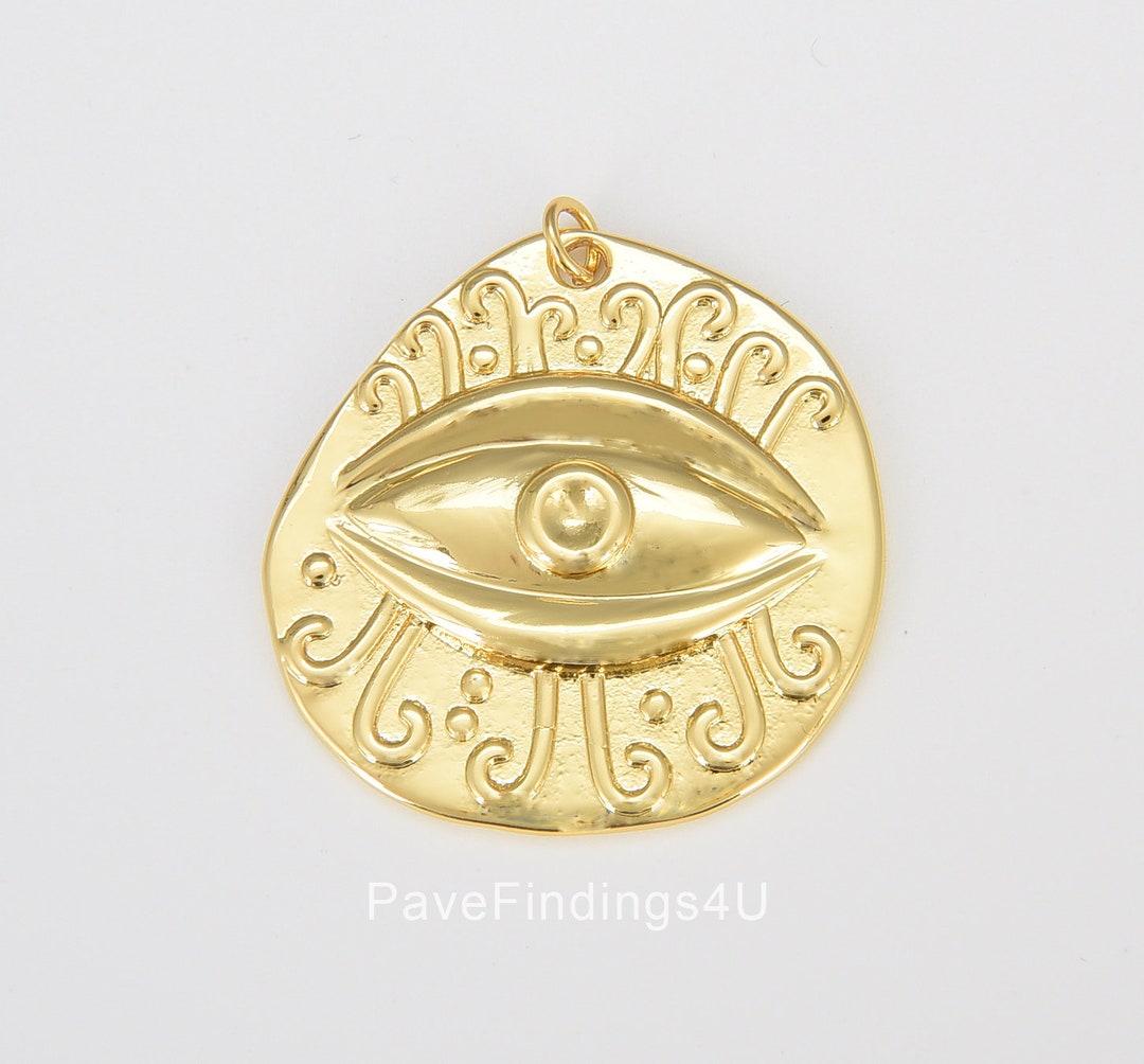 Large Gold Evil Eye Charm, Gold Evil Eye Round Charm Medallion Coin ...