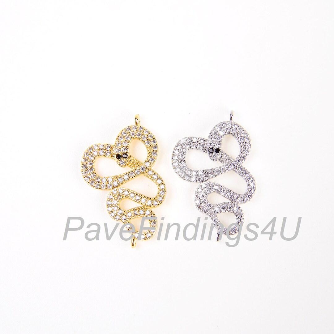 14K Gold SNAKE Connector Charm, Micro Pave CZ Snake Connector,cubic ...