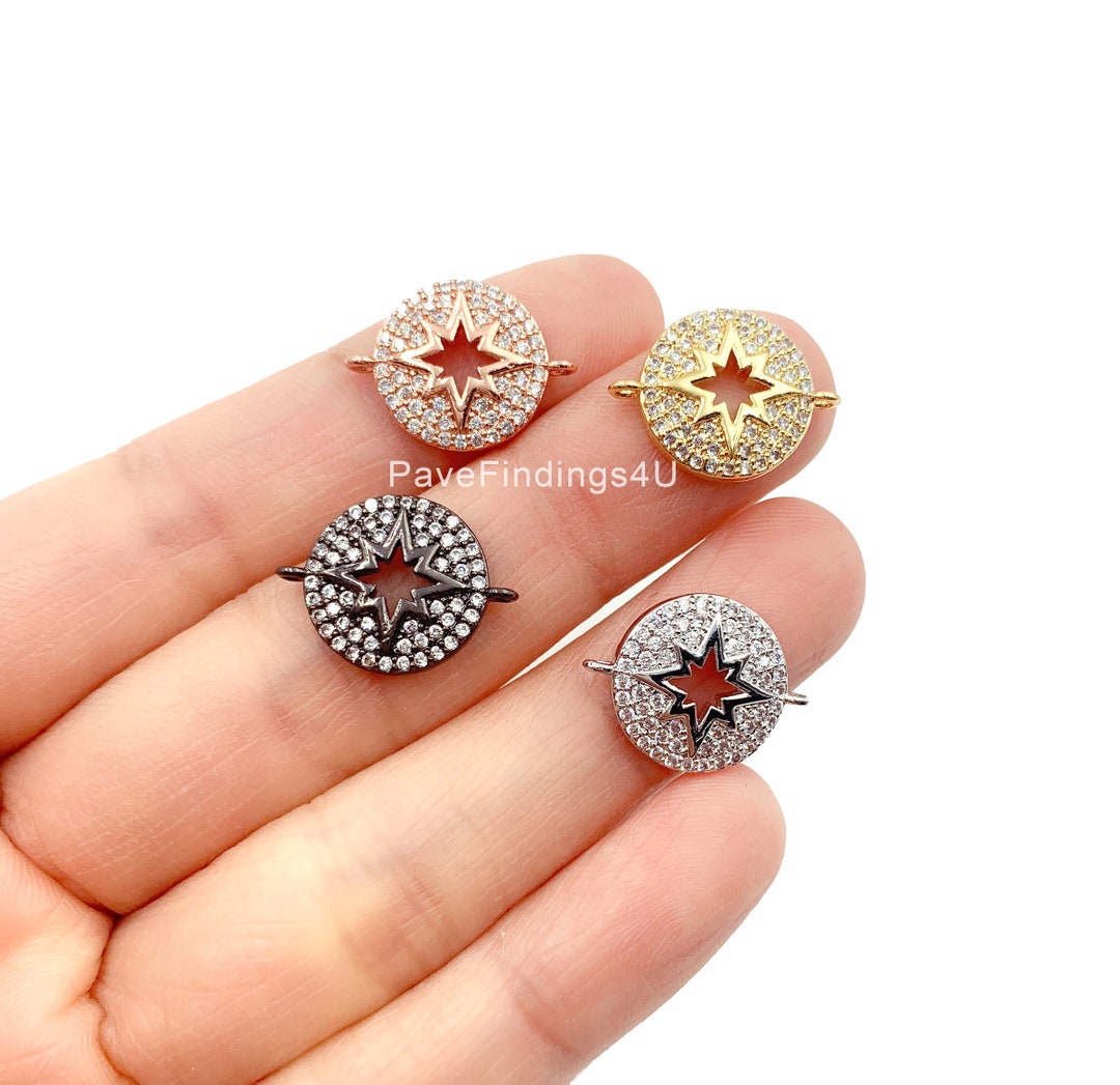 22K Gold Northern Star Connector, Starburst Connector, Micro Pave Star ...