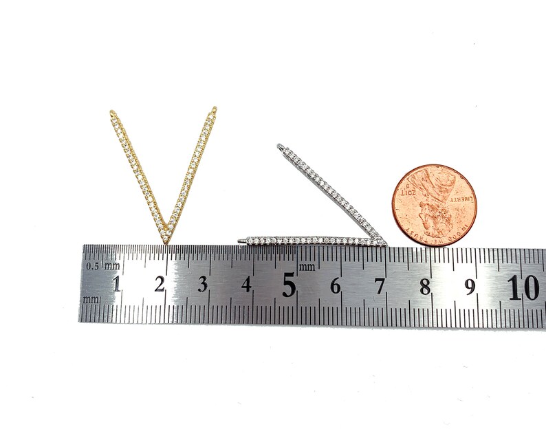 V Shape Connector, 18K Gold Connectors, Pave V Pendant, Cz Triangle ...