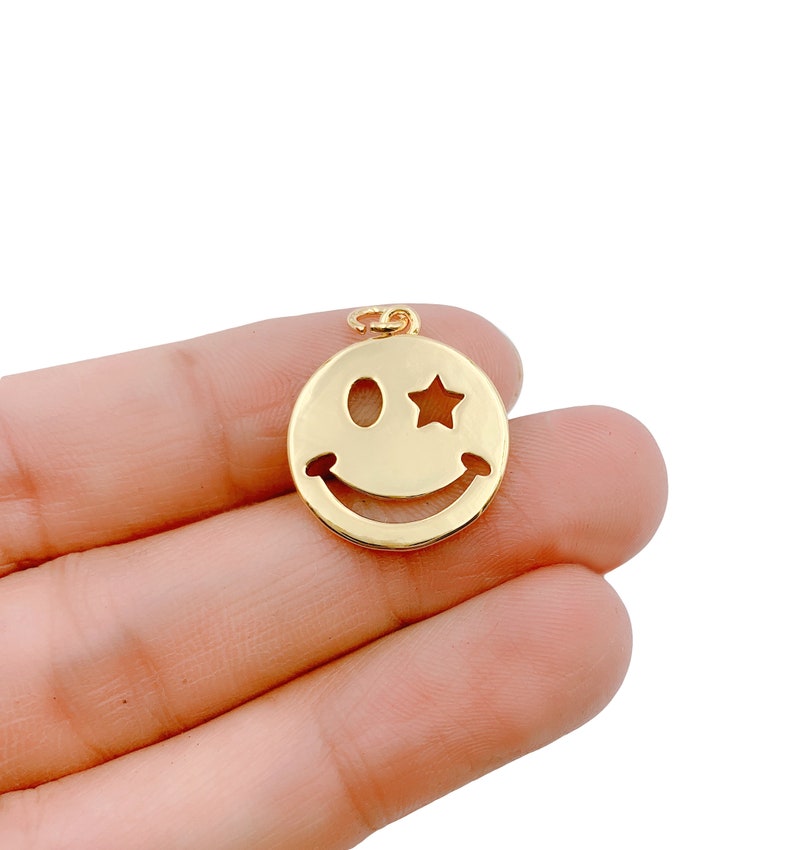 18K Gold Happy Face Charm Emoji Charm Gold Smile Charm | Etsy