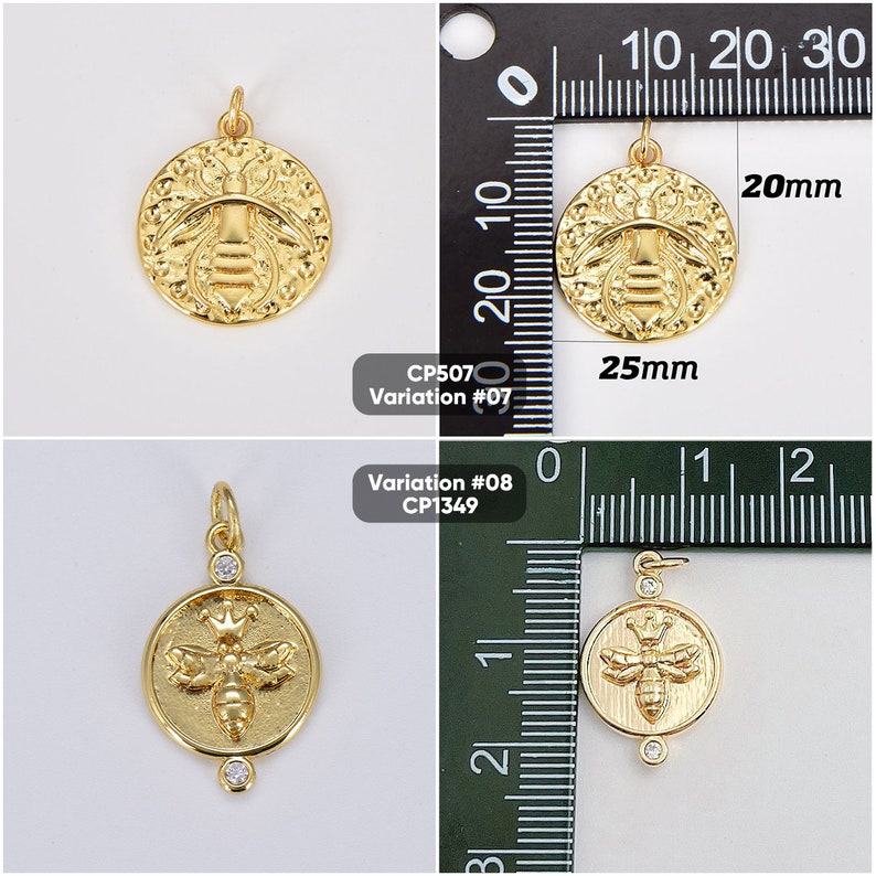 18K Gold Filled Bee Charm, Gold Bee Pendant, Cubic Zirconia Bee Pendant ...
