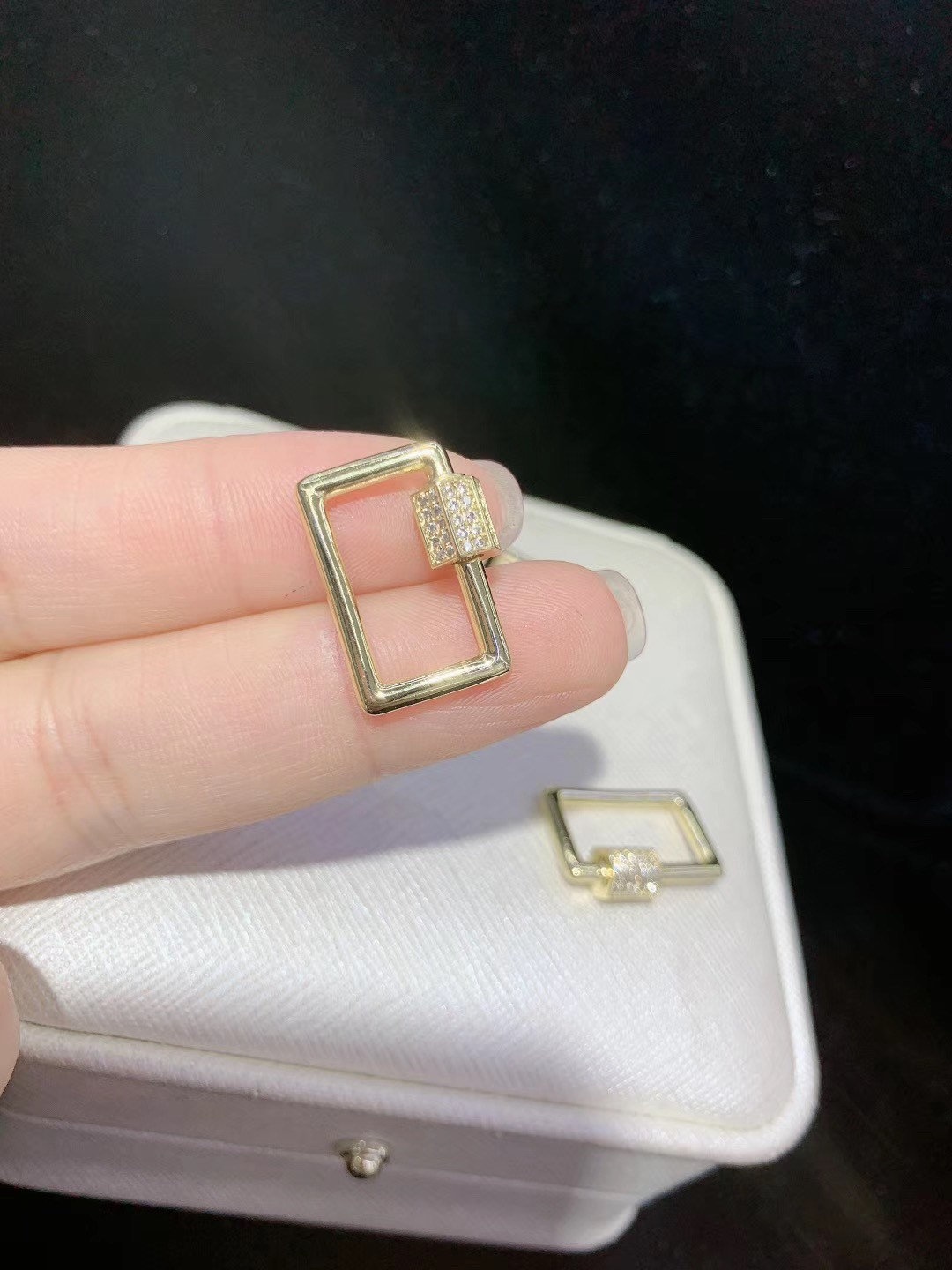 18K Gold Square Screw Clasp CZ Micro Pave, Square Clasp, Screw Clasp ...