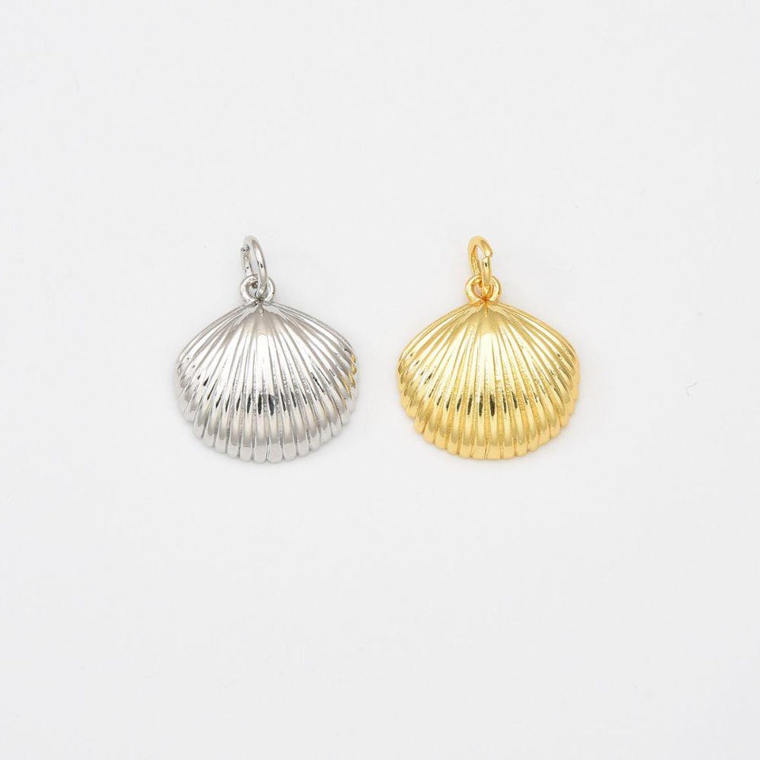 Dainty Sea Shell Charm, Gold Filled Clam Shell Pendant for Bracelet ...